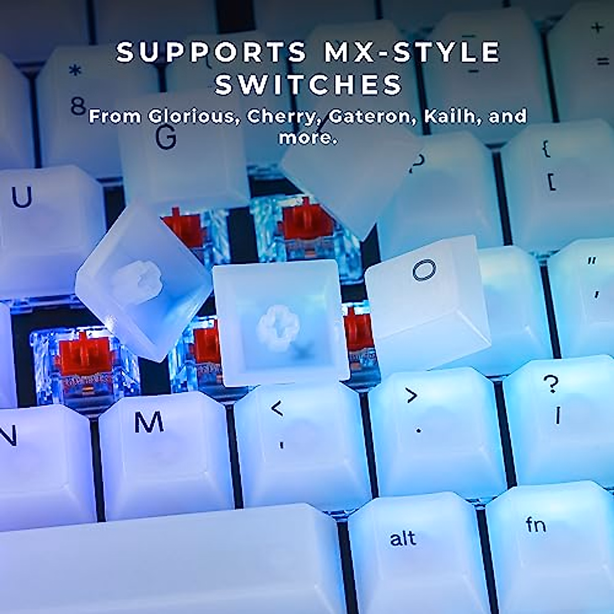 Glorious Polychroma Keycaps: Clear for RGB Shine Through for Mechanical Gaming Keyboards, 115 Keys, Translucent Cherry Profile