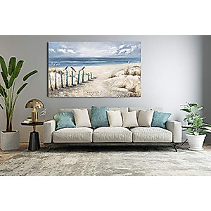 Yihui Arts Beach Canvas Wall Arts with Textured 3D Seascape Blue Oil Painting Abstract Coastal Picture Modern Ocean Artwork for Living Room Bedroom Bathroom Decor