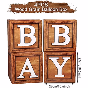 Baby Shower Decorations Baby Boxes with Letters, 4pcs Wood Baby Shower Brown Blocks with Printed BABY Letter, Gender Reveal Decorations, Woodland Baby Shower Girl Boy,Teddy Bear Theme Party