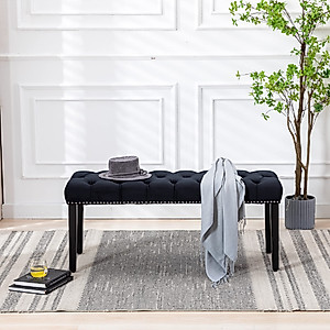 KCC Button-Tufted Ottoman Bench, Upholstered Bedroom Benches Velvet Footrest Stool Accent Bench for Entryway Dining Room Living Room Bedroom End of Bed, Black