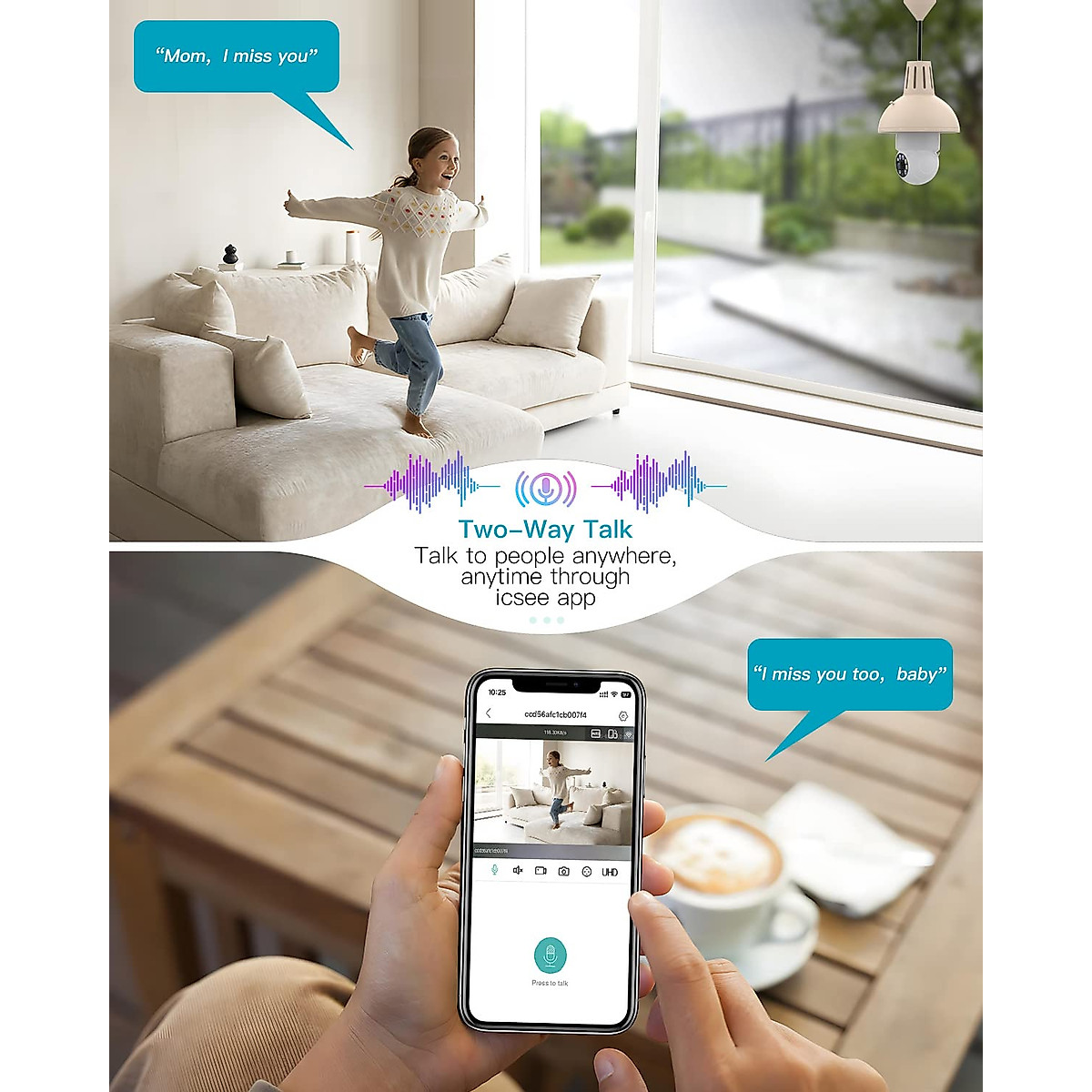 Security Camera Sets, Light Bulb Security Camera Indoor Camera Wireless with Phone App Baby Monitor with Camera and Audio 360° WiFi Cameras for Home Security Motion Tracking Full Color Night Vision