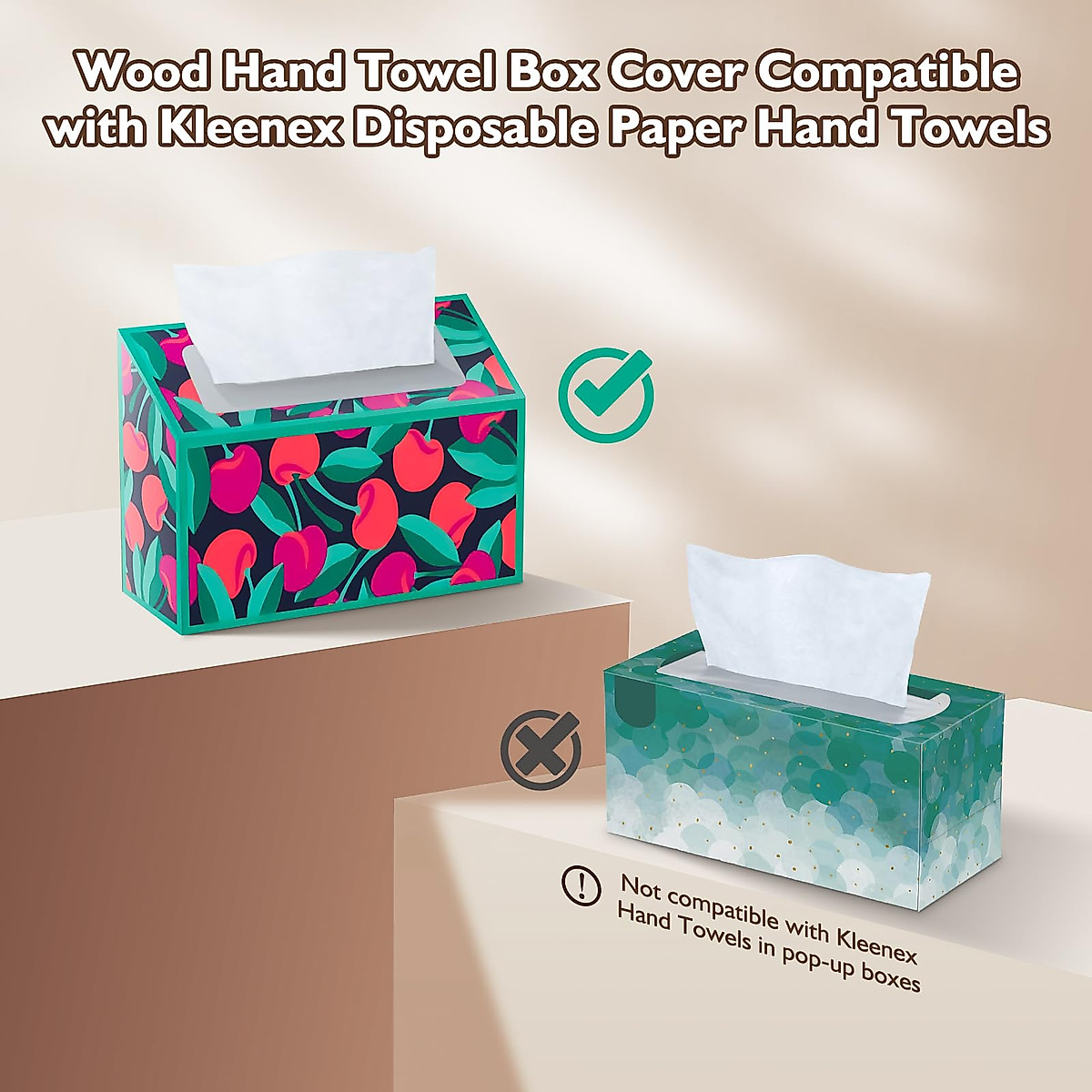 Hand Towel Box Cover Compatible with Kleenex Disposable Paper Hand Towels Wood Bathroom Paper Towel Holder for Tabletop, Bathroom, Office (Brown)