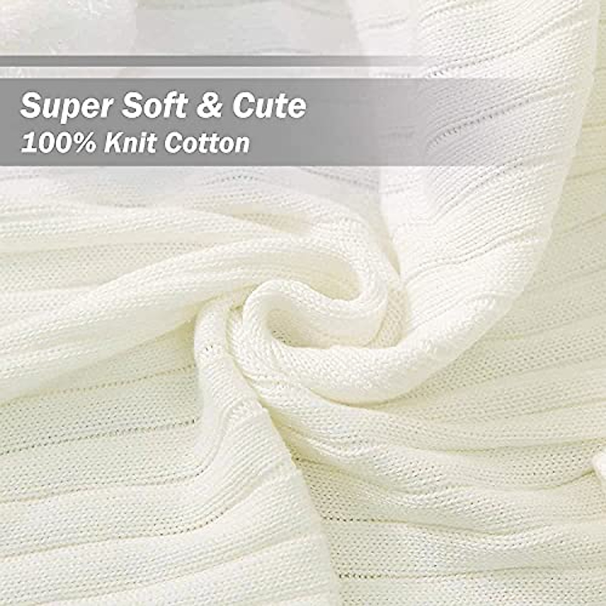 Fomoom Pom Pom Throw Blanket, Knit Blanket with Pompom Tassels, Decorative Cotton Blanket for Easter Gift, Lightweight Pom Poms Knitted Blanket (Off-White, 39"x59")