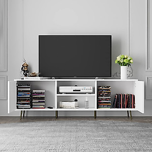 AIEGLE TV Stand with Storage, Modern 69" Gaming Entertainment Center with 2 Doors, Wood Media Stand for for 65/70/75 Inch TV, TV Console Table for Living Room, White