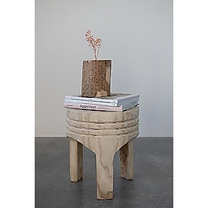 Creative Co-Op Boho Hand-Carved Paulownia Wood Stool, Natural