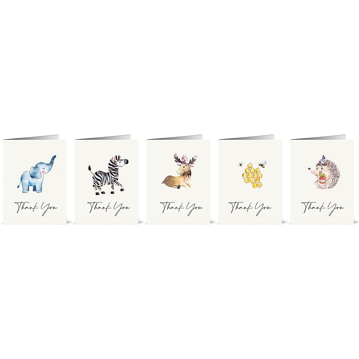 the lazy panda card company 20 x Watercolor Animal Thank You Cards with Envelopes