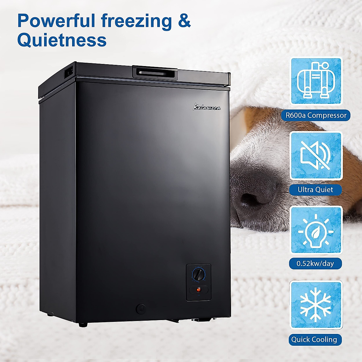 Kalamera. 3.5 Cu.ft Chest Freezer-Freestanding For Home/Apart With Lowest -4℉ Black, KCF-100-SS