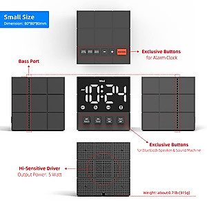 XKX Bluetooth Alarm Clock Speaker with 100dB Super Loud Alarm & 5W Hi-Fidelity Sound, Small LED Digital Clock for Bedroom, Great Gift Idea for Heavy Sleepers, Adults, Teens