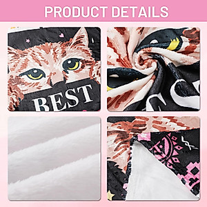 Poekuao Cat Mom Blanket Gifts - Funny Cat Themed Gifts Fleece Flannel Stuff Soft Lightweight Plush for Girl Cat Lovers Cozy Throw Blanket for Couch Bedding Sofa 60"x50"