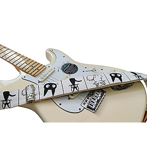 MUSIC FIRST Original Design, 2 inch width (5cm), Cute Comic Cat Soft Cotton Canvas & Genuine Leather Electric Guitar Strap Bass Strap (Comic Cat)