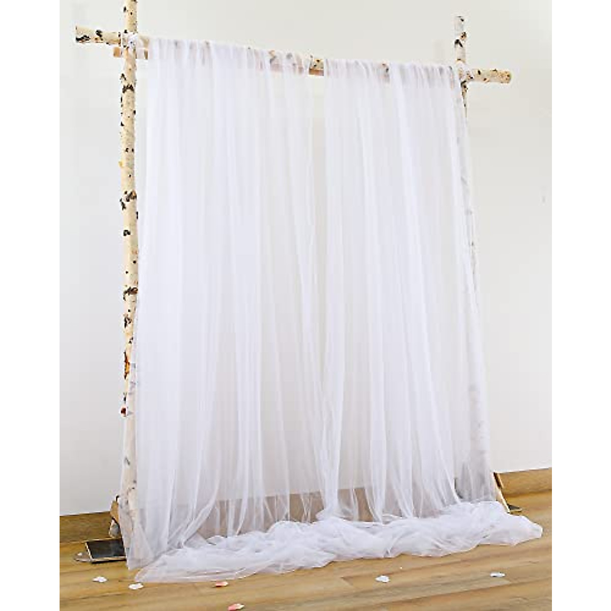 White Backdrop Curtain for Parties 10 ft x 10 ft Sheer Tulle Backdrop Drapes for Wedding Ceremony Birthday Baby Shower Photo Backdrop Curtain Decorations 2 Panels 5ft x 10ft