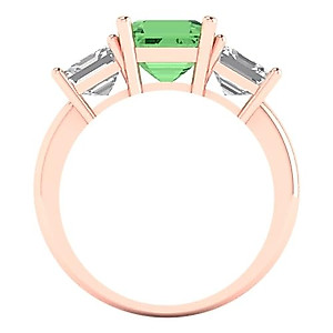 3.25 ct Sq Emerald cut 3 stone Solitaire Green Simulated Diamond Engagement Promise Anniversary Bridal Ring 18K Rose Gold 3.5