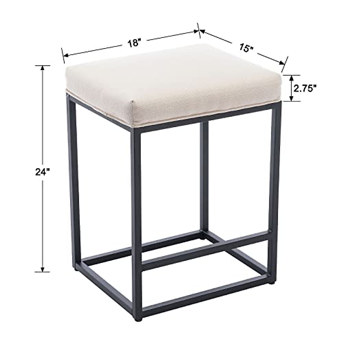 Wahson Set of 4 Bar Stools Counter Height Stools, 24" Modern Linen Upholstered Stools with Black Metal Base for Kitchen Island Bar Pub Bistro, Cream