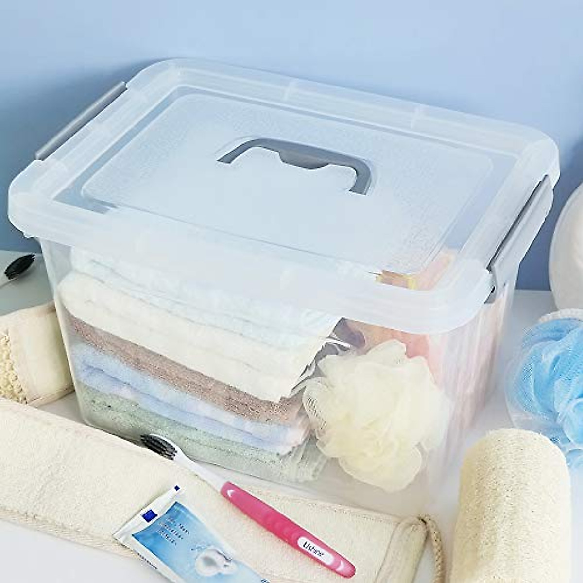 Jekiyo Clear Plastic Storage Bin, 12 Quart Latching Box with Lid, 1 Pack