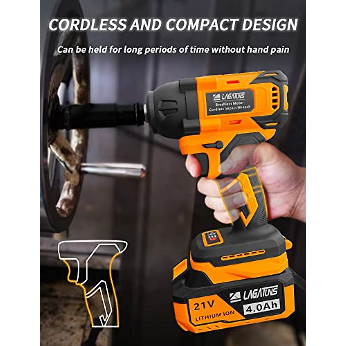 Cordless Impact Wrench,450NM(332ft·lbs) High Torque ，Brushless Motor，1/2 inch impact gun with a 4.0Ah Li-Ion Battery, Suitable for family cars…