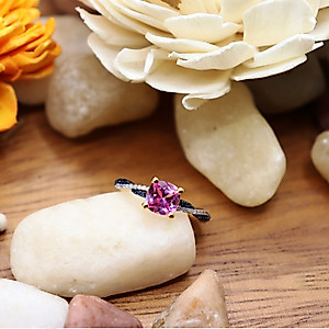 Dazzlingrock Collection 6mm Cushion Lab Created Pink Sapphire with Round Blue Sapphire & Diamond Women Engagement Ring, 10K Solid Yellow Gold, Size 8.5