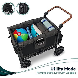 WONDERFOLD W4 Luxe Quad Stroller Wagon Featuring 4 High Face-to-Face Seats with Magnetic Buckle 5-Point Harnesses and Adjustable/Removable UV-Protection Canopy, Black