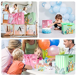 JOHOUSE Baby Gift Bag, 13" Green Gift Bag with Tissue Paper Ribbon Handle and Greeting Card for Gender Reveal Party Baby Shower Newborn 1st Birthday