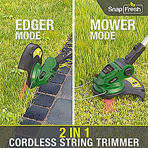 Electric Weed Wacker - SnapFresh 20V Cordless Weed Eater w/ 2.0Ah Li-ion Battery & Fast Charger, Cordless Lawn Trimmer for Multi-Angle Cutting, Grass Edger for Garden & Yard