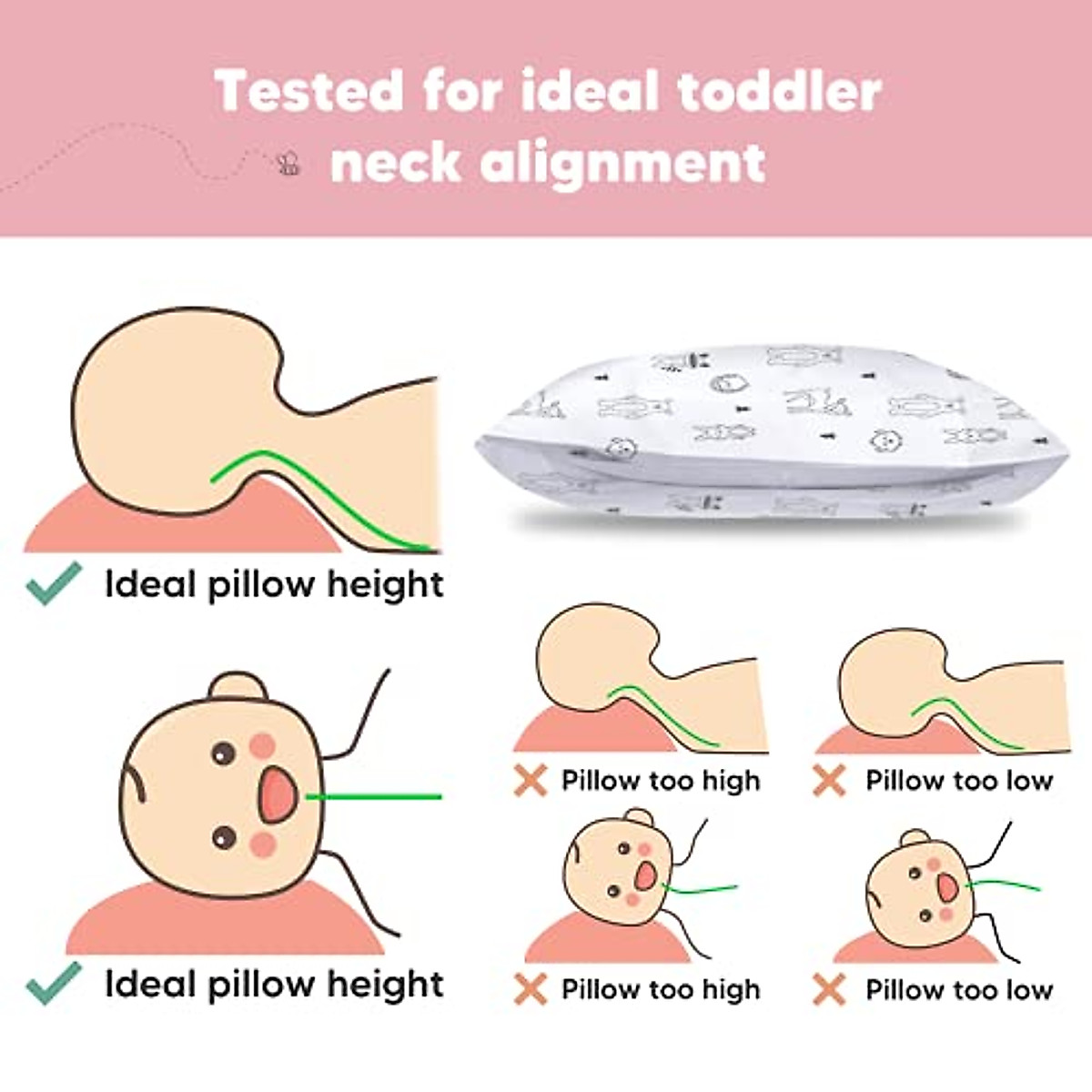 KeaBabies Toddler Pillow with Pillowcase, Jumbo 14X20 - Soft Organic Cotton Toddler Pillows for Sleeping - Machine Washable - Perfect for Travel, Toddler Bed Set (KeaFriends)