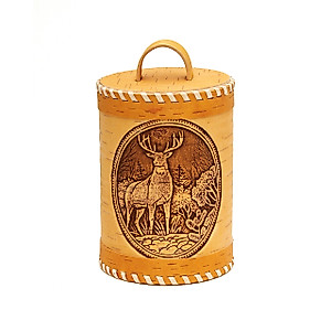 Birch Bark Food Storage Jar, Coffe and Tea Wooden Container, Decorative Jars with Wood Lid (Deer)