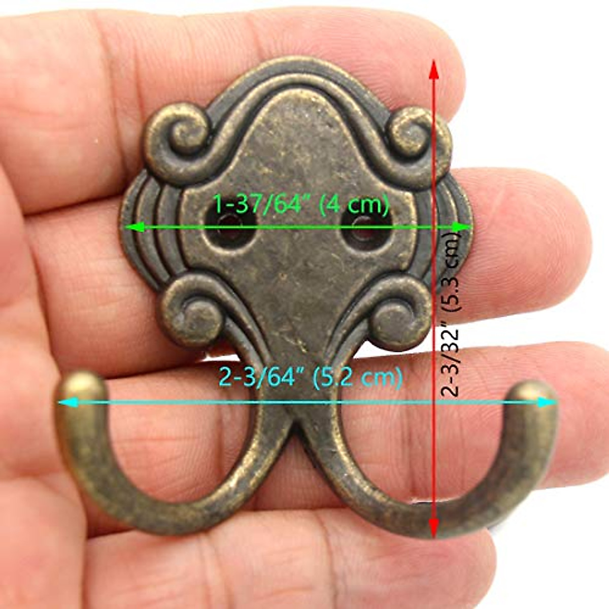 LXZ 4 PCs Antique Brass Wall Mounted Double Prong Hooks - Dual Prong Wall Hooks - Hat Hangers Robe Hooks for Scarf, Bag, Towel, etc