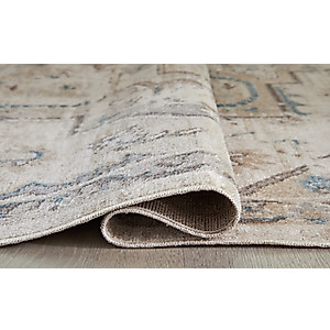 Signature Design by Ashley Barkham Transitional Machine Washable 8x10 Area Rug, Light Gray & Blue