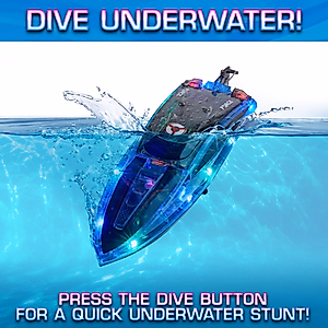 Force1 Velocity Pro LED RC Boat- Remote Control Boats for Adults and Kids, Underwater Speed Racing Mini RC Toy for Pools and Lakes, LEDs, 2.4GHZ Transmitter, Rechargeable Batteries, Low Battery Alert