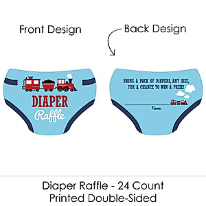 Big Dot of Happiness Railroad Party Crossing - Diaper Shaped Raffle Ticket Inserts - Steam Train Baby Shower Activities - Diaper Raffle Game - Set of 24