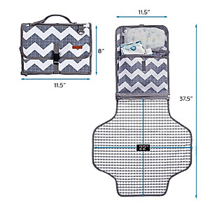 Baby Portable Diaper Changing Pad, Waterproof Travel Changing Mat Station, Built -in Padded Head Rest, Includes Mesh Pockets for Diapers and Wipes