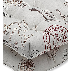 Pillow Perfect French Postale Reversible Chair Pad, Set of 2,Red