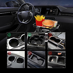 Vacallity Multifunctional Car Cup Holder Tray for Car Cup Holder Expander Table, Dual Cup Holder with Food Tray Adjustable Base for Road Trip Essentials Car Accessories, Fits Large Bottles Mugs