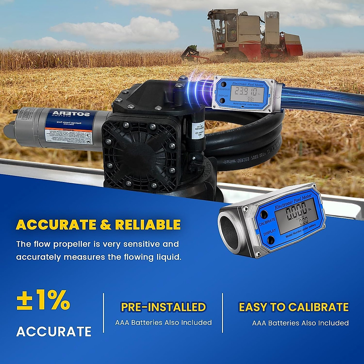 Fuel Meter 3/4 Inches, Digital Turbine Fuel Flow Meter 2.5-31 GPM Aluminum Alloy Engineered, Industrial Grade Fuel Transfer Meter for Water, Diesel, Gas Oil, Gasoline, Supports Gallon, QTS, PTS, L, m³