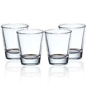 Pillercules Shot Glasses Set of 4, Glass Shot Glasses, 1.5 oz Clear Shot Glasses, 100% Clean 100% Wipe