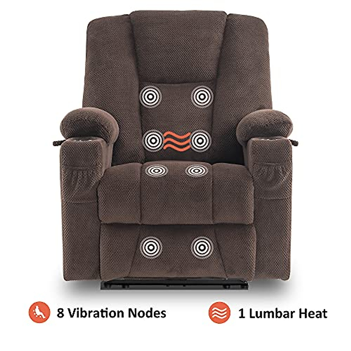 MCombo Fabric Electric Power Recliner Chair with Heat and Massage, Cup Holders, USB Ports, Extended Footrest, Cloth Powered Reclining for Living Room 8015