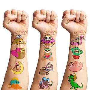 Sloth Temporary Tattoos Birthday Themed Party Supplies Favors Decorations Cute Stickers Tattoo 8 Sheets 96 PCS Gifts for Girl Kids Boys Decor Class School Reward Carnival Christmas
