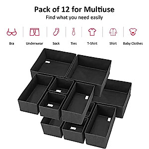 Hinotori Drawer Organizer for Clothing Foldable Storage Bins Closet Baby Dresser Drawer Divider Nursery Basket Box for Underwear, Bras, Lingerie, Black, 12 Pack