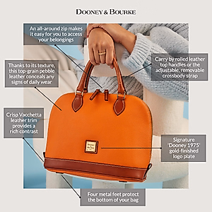 Dooney & Bourke Women's Zip Zip Satchel in Pebble Grain Leather, Large Handbag with Adjustable & Detachable Shoulder Strap, Bone