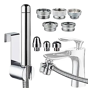 Handheld Shower with Faucet Douche Attachments, Shower 3 Heads in Aluminium - with Faucet Splitter, 59 inch Hose and Hook up Toilet or Wall Mount