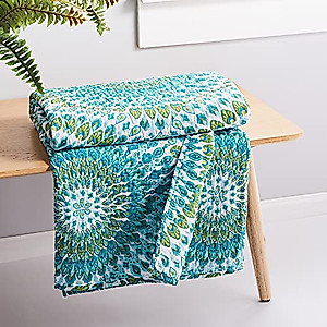 Levtex Home - Mirage Teal - Quilted Throw - 50x60in. - Bright - White and Teal - Reversible Pattern - Cotton Fabric