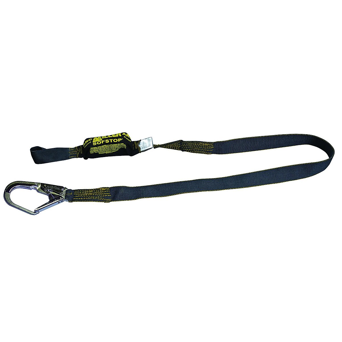 Miller by Honeywell 933KR-Z7/6FTBK Kevlar Web Lanyard with SofStop Shock-Absorber with 6' single leg with choke-off loop and rebar hook