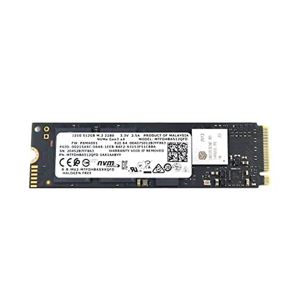 Solid State Drive MTFDHBA512QFD-1AX1AABYY Compatible Replacement Spare Part for Micron 2210 MTFDHBA512QFD 512GB PCI Express 3.0 x4 TLC NVMe M.2 2280 Internal SSD