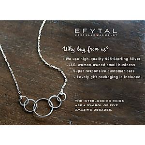 EFYTAL 50th Birthday Gift for Her, Sterling Silver 5 Circle Necklace, 50th Birthday Gifts For Women, Cool Gifts for 50 Year Old Woman, 50th Birthday Decorations, 50th Birthday Gift Ideas, Turning 50
