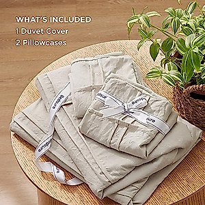 Bedsure Grid Tufted Duvet Cover Queen - Shabby Chic Kids Duvet Cover Set, 3-Piece Queen Size Boho Bedding Set for Children, Includes 1 All-Season Duvet Cover & 2 Pillowcases(Linen, Queen, 90"x90")