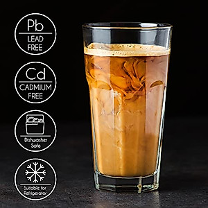 Volarium Drinking Glasses Set of 6, Premium Lead-Free Clear Iced Tea Glasses, Heavy Base Highball Glass Tumbler Set for Drinking Water, Cocktail, Juice, Milkshake, Coke, Soda, 12 ¼ oz