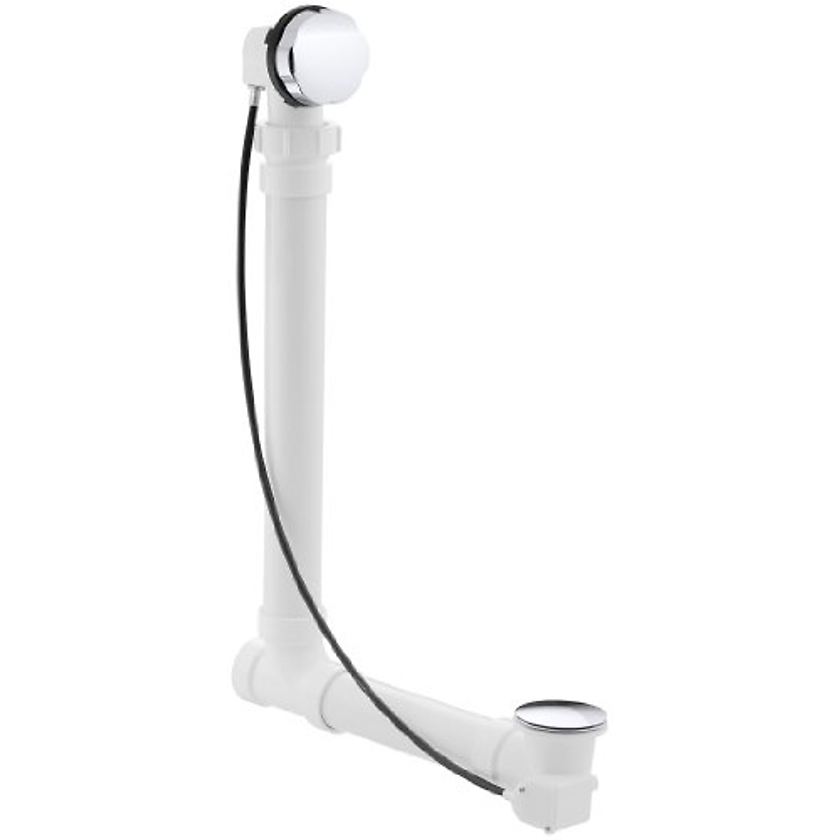 KOHLER 7213-CP Clearflo Cable Bath Drain with PVC Tubing, Metal Control Hande, Cable-Activated Bath Drain, Polished Chrome