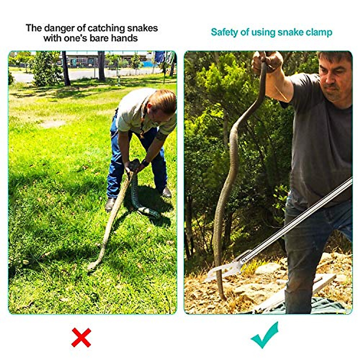 GYORGKSHI 47" Extra Heavy Duty Snake Tongs Reptile Grabber Catcher Wide Jaw Handling Tool