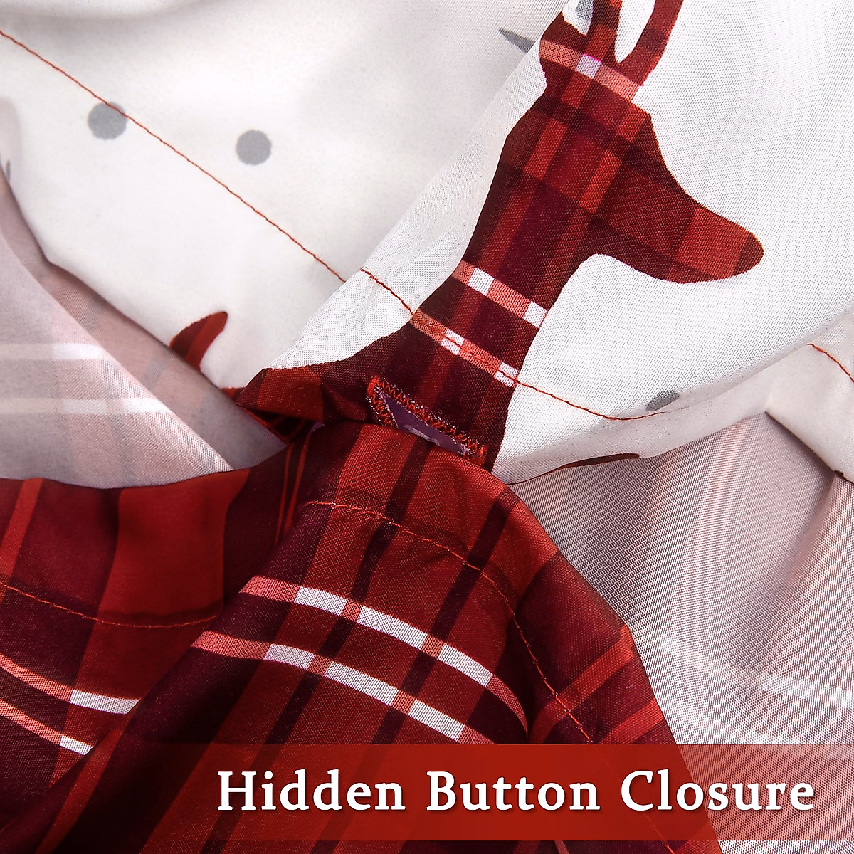 STARBEDIA Christmas Duvet Cover King, Soft Brushed Microfiber Comforter Cover Sets, Reindeer Printed Holiday Theme Bedroom Decorative Bedding (King Size, Red Plaid Deer)