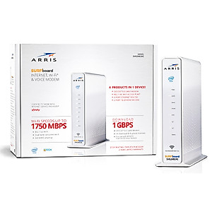 ARRIS SURFboard SVG2482AC DOCSIS 3.0 Cable Modem & AC2350 Wi-Fi Router , Comcast Xfinity Internet & Voice , Four 1 Gbps Ports , 2 Telephony Ports for Digital Voice , Up to 800 Mbps