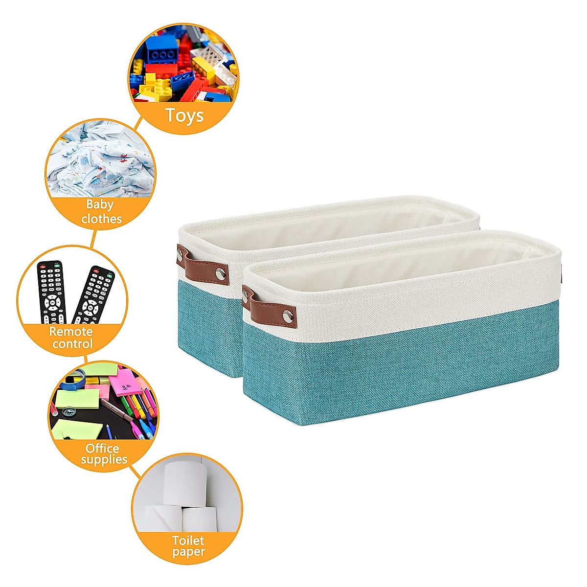 DULLEMELO Collapsible Bundle Baskets 6 Small Baskets 11.8"x7.9"x5.1" + 2 Narrow Baskets 15"x6"x5.5"（White&Teal)